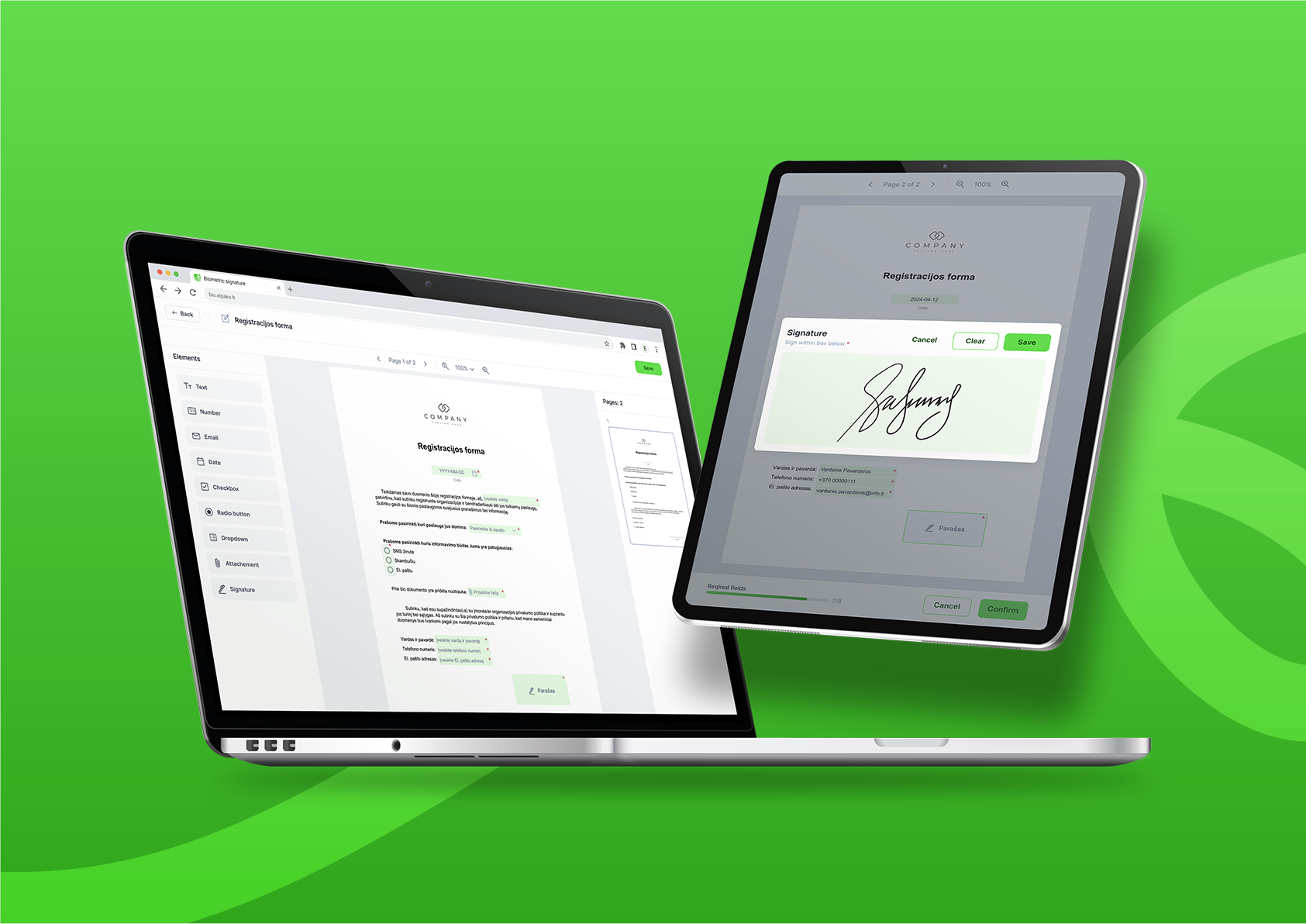 Biometric signature - a digital signature for signing on a tablet - Elpako